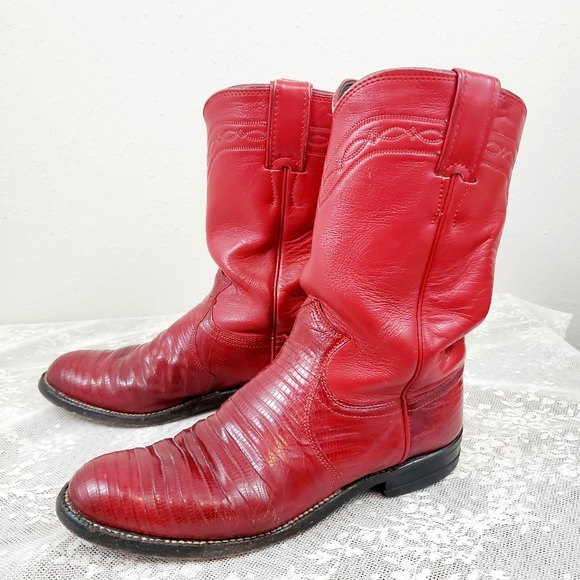Justin Boots | Shoes | Justin Red Roper Lizard Skin Cowboy Boots Sz 6 ...
